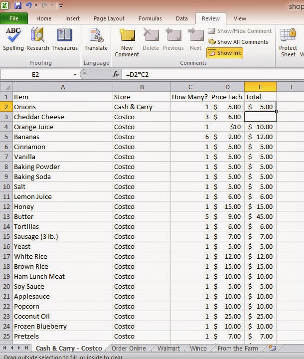 Using Excel To Make A Master Shopping List Using Excel To Make A Master Shopping List
